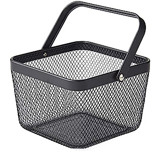 Nifty Solutions Small Mesh Basket with Folding Handles – Modern Metal Black Design, Rectangular Steel Construction, Home Storage Bin, Shelf, Cabinet & Closet Organizer, (7740SB-BLK)