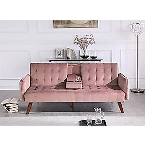 US Pride Furniture Charming Convertible Sofa Sofabed, Rose