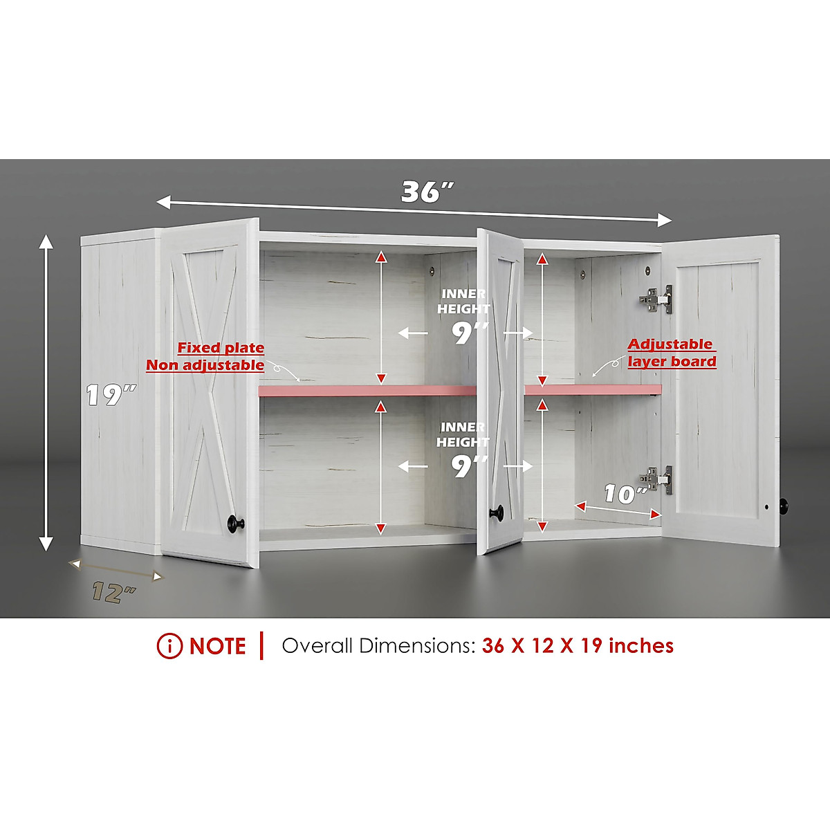 FIMELLO Wall Cabinet, Farmhouse Wall Mounted Cabinets for Kitchen Garage Laundry Storage, Medicine Cabinet with 3 Door and Shelves, White