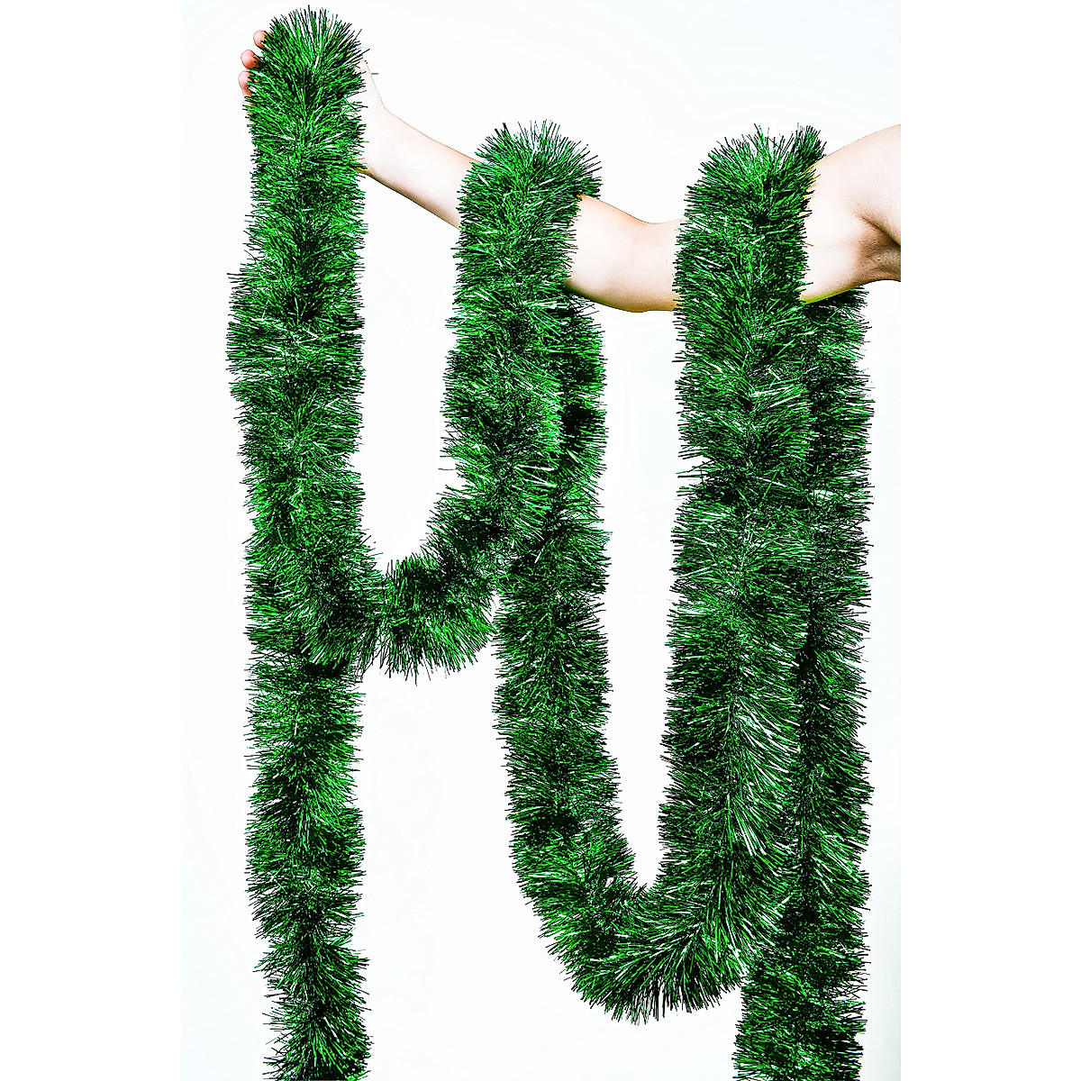 Tinsel Garland 25 ft, Perfect for Memorial Day, 4th of July, Christmas, New Year's Eve Celebration, Wedding, Birthdays, Festivities, Special Events, Decorative Accents-1 Green, 25ft Long
