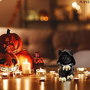 QZFSL Black Cat Sculpture Gargoyle Figurine Magic Hat Kitten for Cute Halloween Decor & Garden Statues Gnome As Patio Statue Lawn Yard Art Decoration Housewarming Garden