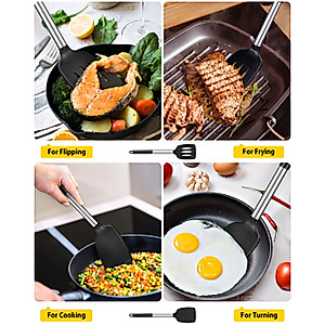 Pack of 2 Silicone Solid Turner ,Non Stick Slotted Kitchen Spatulas ,High Heat Resistant BPA Free Cooking Utensils ,Ideal Cookware for Fish ,Eggs ,Pancakes (Black)