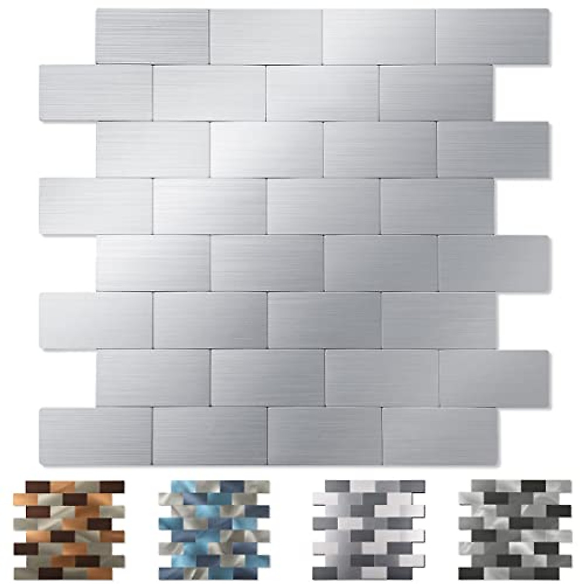 Yipscazo 5 - Sheet Peel and Stick Metal Backsplash, Stick on Tiles Stainless Steel Backsplash Peel and Stick for Kitchen, Bathroom, Fireplace (12''x12'', Silver)