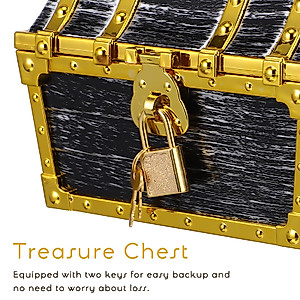 FAVOMOTO Pirate Treasure Chest, Treasures Collection Storage Wood Storage Box Chest with Lock and Key for Christmas Pirate Party Favors