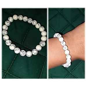 OBX bracelet, Outer Banks JJ Beads bracelets, Natural Black Onyx and White Turquoise Gemstones Bracelets, 3 lengths Outer Banks Jewelry (Black Obsidian, 23cm Length)