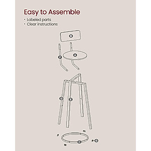 VASAGLE Bar Stools, Set of 2 PU Upholstered Breakfast Stools, 29.7-Inch Barstools with Back and Footrest, Simple Assembly, for Dining Room Kitchen Counter, Classic Black and Coffee Brown ULBC069B82