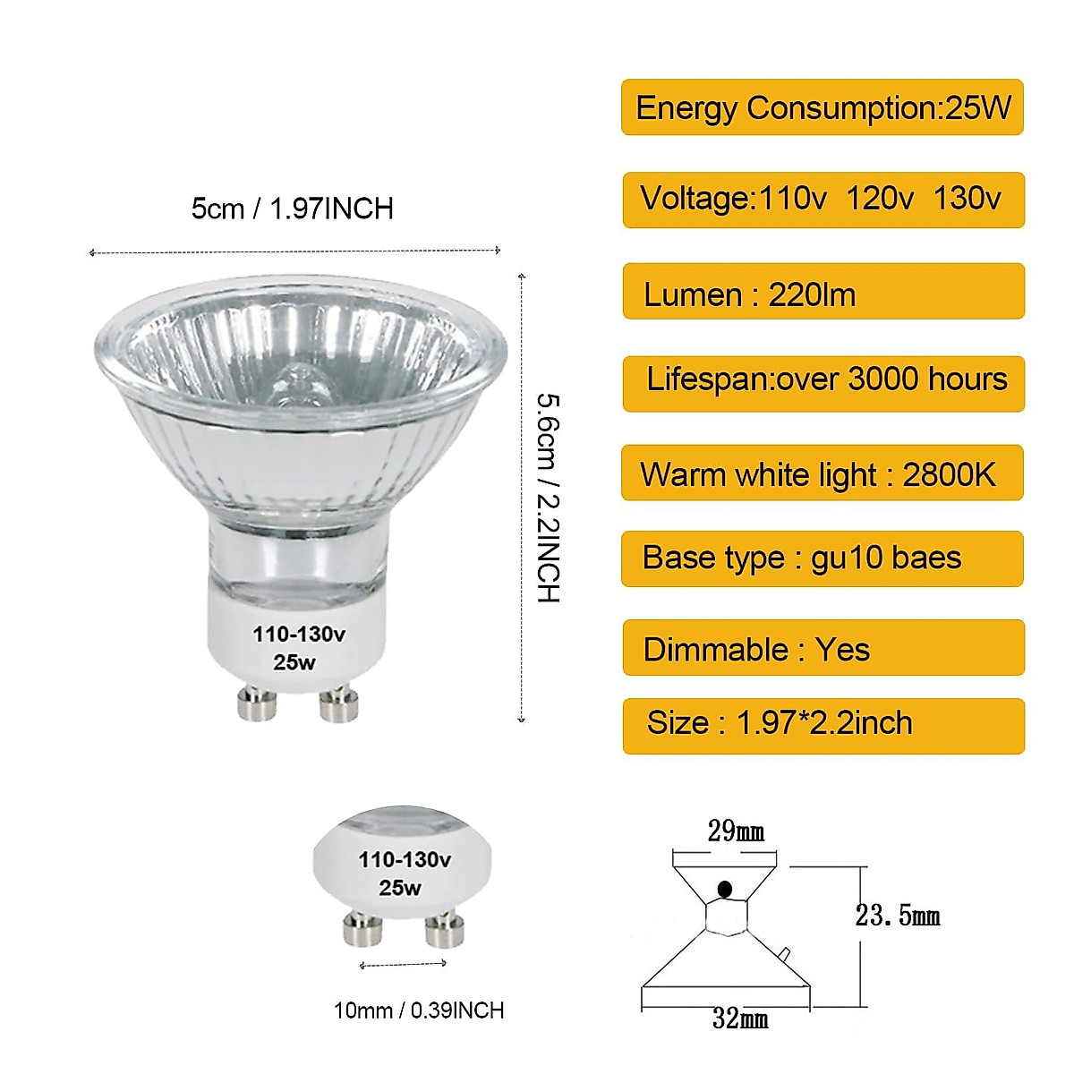 ZOHOJOV 7 Pack 120V 25 Watt GU10 Bulb, NP5 Replacement Scentsy Light Bulbs for Wax Warmer, MR16 Dimmable Halogen Bulbs for Track/Recessed/Accent Lighting, Warm White, 2800K