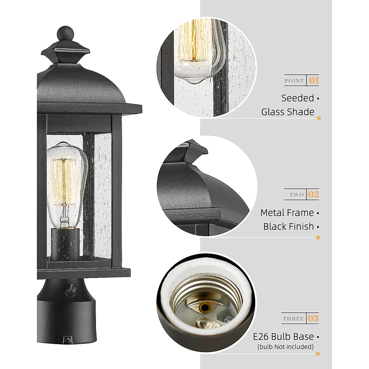 FEMILA Dusk to Dawn Outdoor Post Light, Waterproof Pole Lantern Light Fixture, Exterior Lamp Posts Outdoor Lighting for Garden Patio Yard Pathway Driveway, Clear Glass Panel, 4FD54P-PC BK