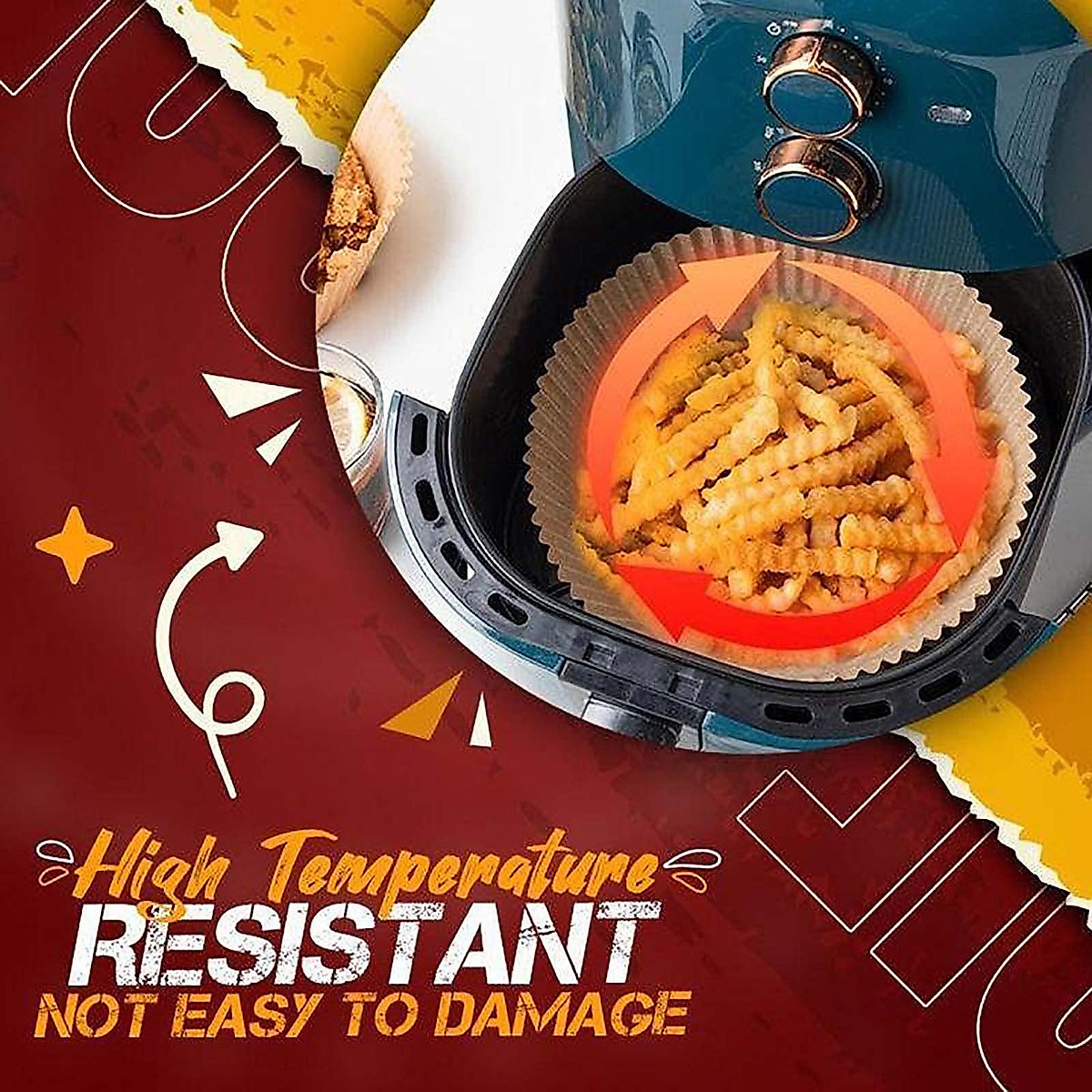 HJCC Air Fryer Disposable Paper Liner,100PCS Inside Diameter 6.3''Outer Diameter 7.9''Non-Stick Air Fryer Liners Round, Oil-proof, Water-Proof, for Air Fryer Baking Roasting Microwave (100, A)