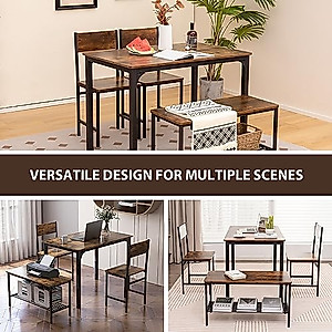 Tangkula 4-Piece Dining Table Set, Kitchen Table with Bench and Chairs, Metal Frame, Space-Saving Furniture, Modern 4-Person Dinette for Kitchen, Dining Room