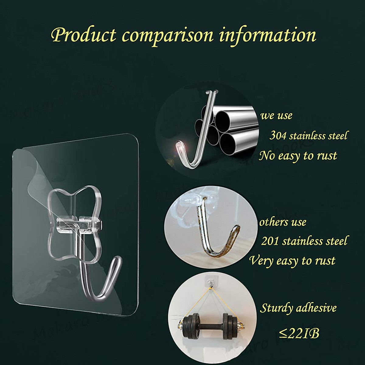 IOQSOF Wall Adhesive Heavy Duty 10 Large Utility Without Nails,Clear Hanging Hooks Value Pack Kitchen Bathroom Office Decorations, Transparent