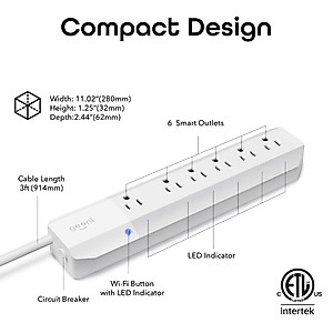 Geeni Surge 6-Outlet Smart Extension Cord, Surge Protector and Cord Extender, Works with Alexa, Google Assistant, Requires 2.4 GHz WiFi, 3 Feet