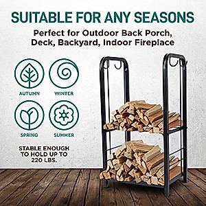 SereneLife Firewood Storage Rack - Heavy Duty Wood Stackers Organizer, 220 lbs weight Log Capacity, Stack up your Logs and Keeps it Dry, Suitable for any Seasons, Perfect for Indoor and Outdoors