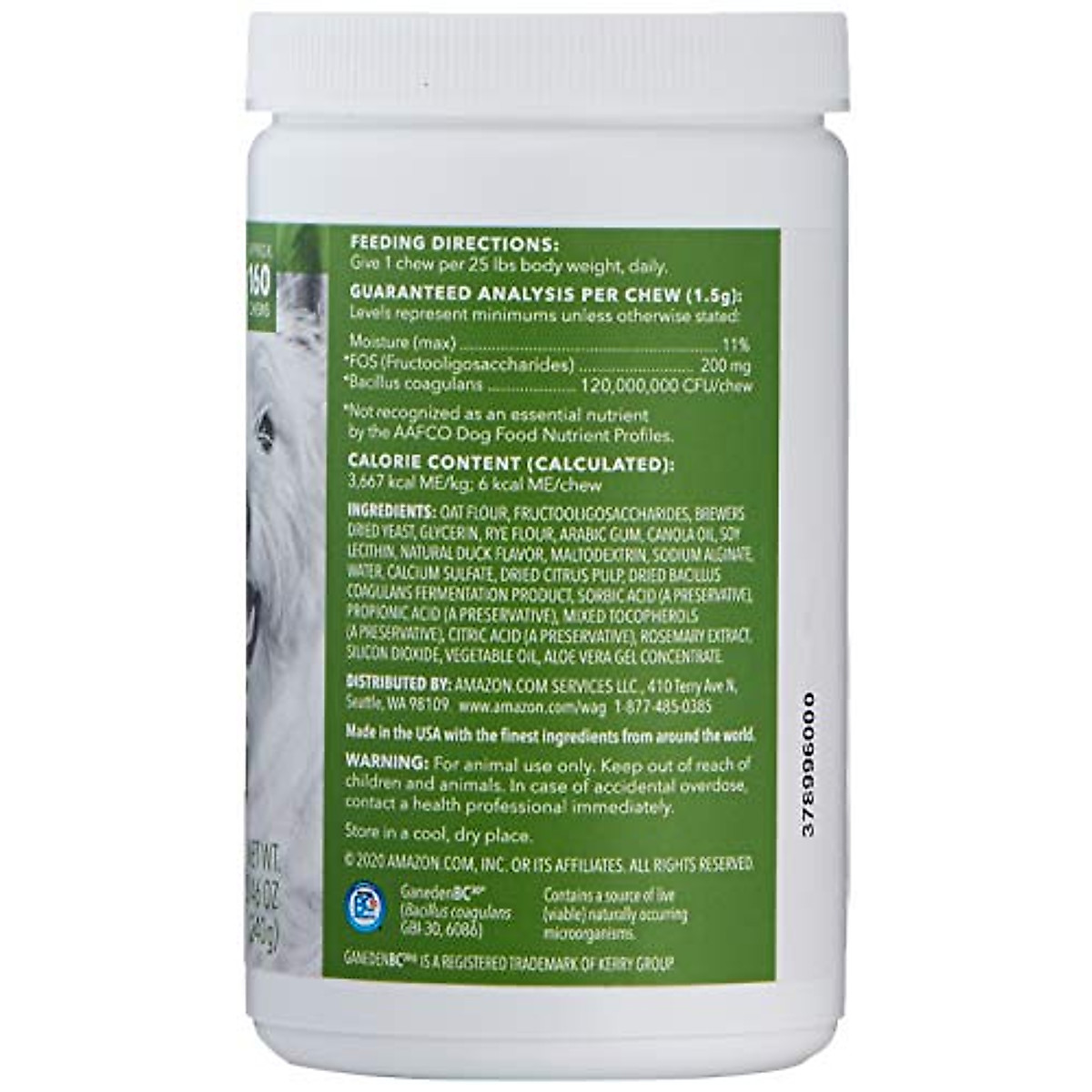 Amazon Brand - Wag Probiotic Supplement Chews for Dogs, Natural Duck Flavor, 160 count