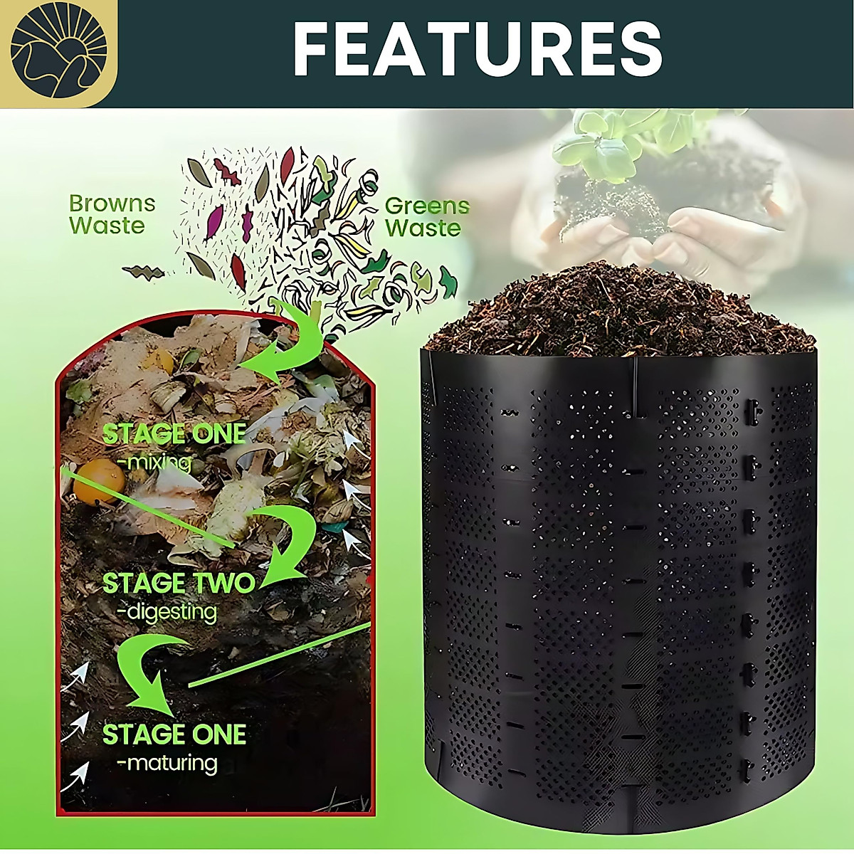 SunVara Compost Bins Outdoor Compost Bin Outdoor Composter Easy Assembling Large Capacity Yard Waste Bins Compost Bin Outside Outdoor Composting Bins