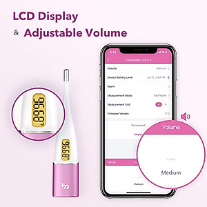 Smart Basal Body Thermometer, BBT Thermometer with Backlight LED Screen, Fertility/Period Tracker with Femometer APP, Automatic Data Recording, Lipstick Shape, Easy to Use and Carry, Purple