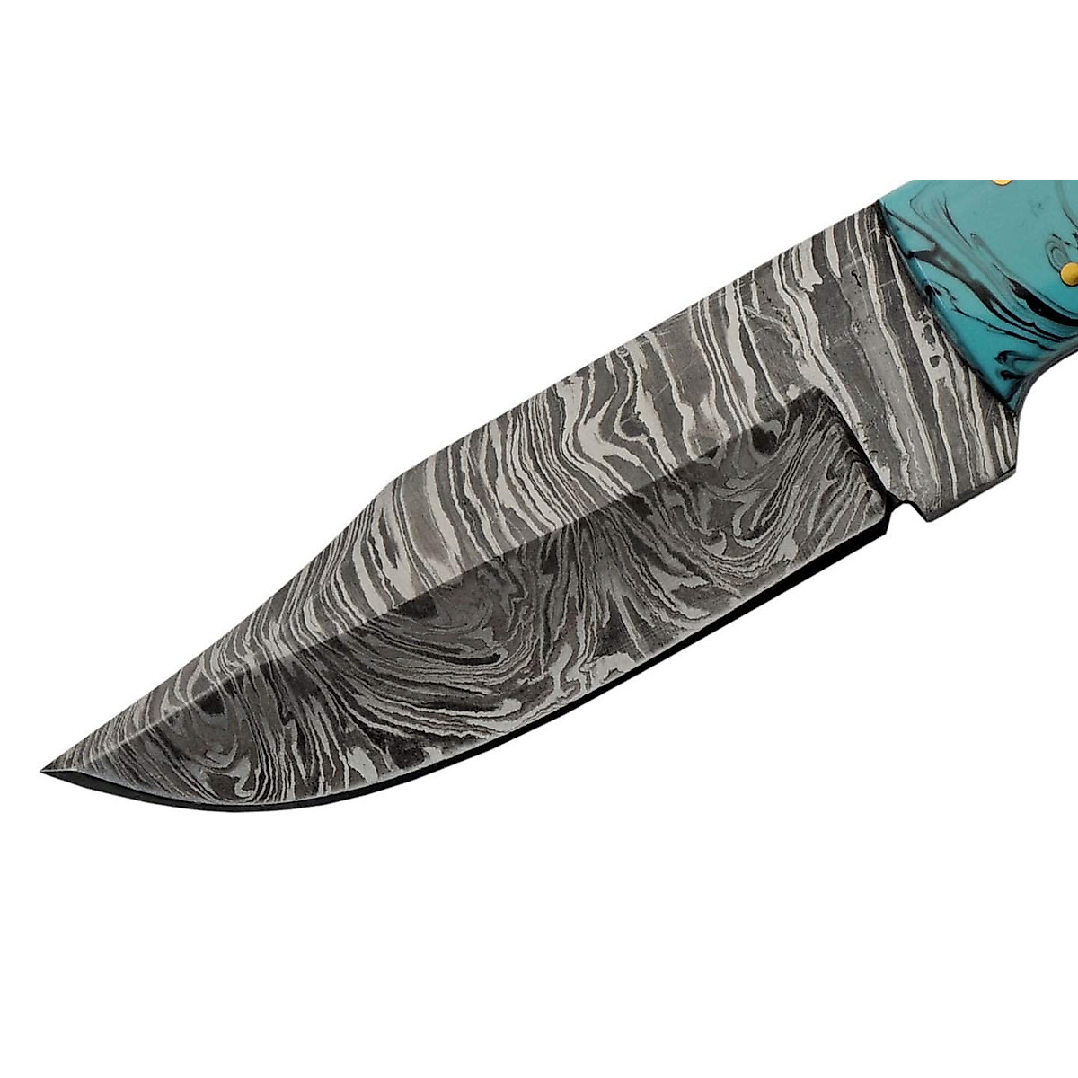 Szco Supplies 8.5" Damascus Steel Bone Handle Hunting Knife with Sheath, White/Turquoise (DM-1275)