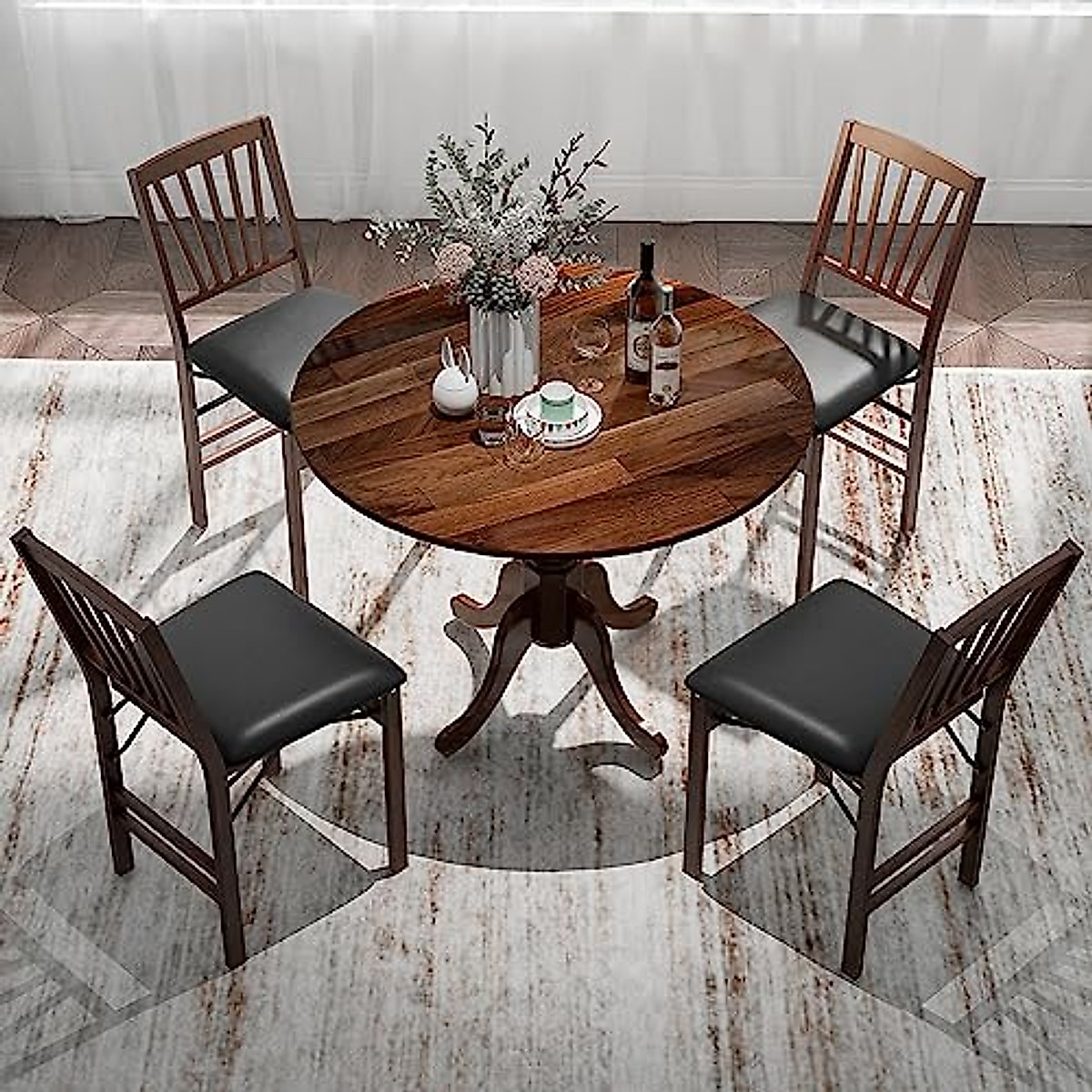 Giantex Wooden Dining Table, 40" D X 29" H, Pedestal Tables W/Round Tabletop & Curved Trestle Legs, 4-Person Round Dinner Table for Kitchen, Dining Room, Living Room (40" D, Walnut)