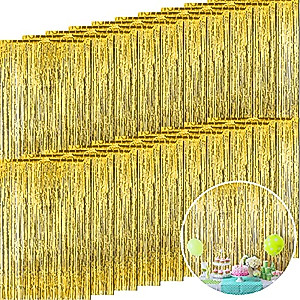 20 Pcs Foil Curtains Fringe Curtains 3.28 x 8.2 ft Metallic Tinsel Backdrop Curtains for Party Photo Backdrop Wedding Birthday Party Baby Shower Bridal Shower Photo Booth Decor (Gold)