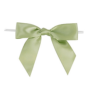 AIMUDI Sage Green Satin Ribbon Twist Tie Bows 3.5" Pretied Bows Premade Bows for Treat Bags Crafts Gift Wrapping Basket Wedding Favors Cookie Candy Bagging Cake Pop Bridal Shower - 50 Counts