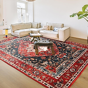 Comeet Area Rug Living Room Bedroom Rug, Washable Vintage Anti Slip Floor Carpet for Dining Home Red/Blue, 5'x8'