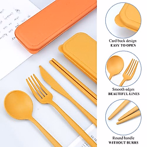 Reusable Travel Utensils with Case, 4 Sets Wheat Straw Portable Cutlery Set Chopsticks Knives Fork and Spoon Set for Lunch Box Accessories, Camping Utensil Set Flatware Sets for Daily Use or Outdoor