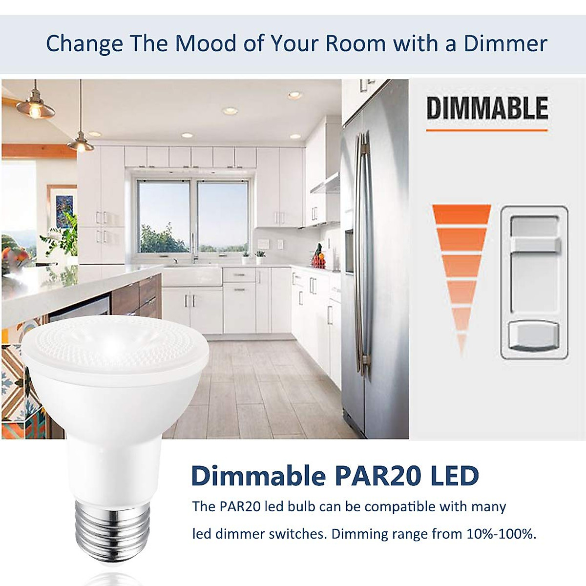 TUMUPSM LED PAR20 Light Bulbs Dimmable 3000K Warm White, 7W 600LM E26 Flood Bulb, 50W 60W Halogen Equivalent, 40 Degree Track Recessed Led Bulb, 4 Pack