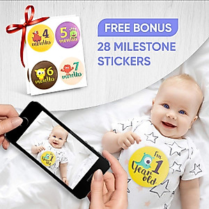Baby Memory Book + Large & Small Clean-Touch Ink Pad + 28 Monthly & Milestone Stickers. The Perfect Newborn Bundle for A New Mom by Tiny Gifts