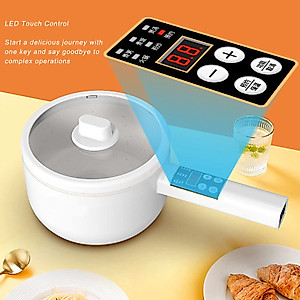 Hot Pot Electric, 700W 1.8L Single Layer Portable Electric Frying Pan Multifunction Electric Skillet 5 Cooking Modes LED Touch Control for Steamed, Fried, Boiled, Stewed(US Plug 110V)