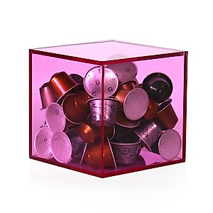 PDE-QUNLIAN Coffee Capsule Storage Box Coffee Pod Holder Organizers Accessories Anti Dust Durable Clear Handmade Acrylic Box for House and Office Use,Mother's Day 5x5 (Rose)