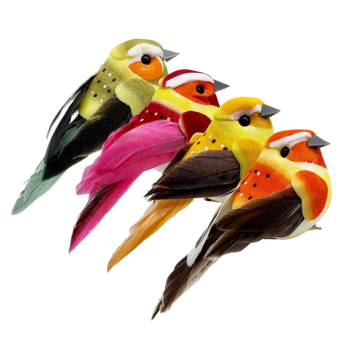 LWINGFLYER 4pcs Artificial Birds Realistic Clip on Bird Ornaments with Feathers for Decoration, Arts & Crafts and Floral Arrangements (Model - 4S05)