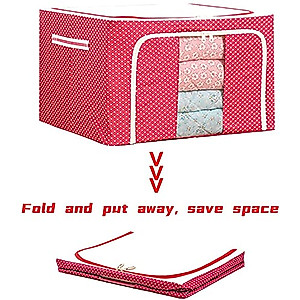 Clothes Storage Bins Boxes, 72L Large Oxford Cloth Steel Frame Organizers Bag with Clear Window, Sturdy Zipper, Reinforced Handle for Bedding, Blankets, Bedding, Pillow, Seasonal Clothing, Comforter