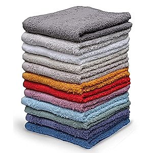 Washcloths, 12 Pack, 100% Extra Soft Ring Spun Cotton Wash Cloth, Size 13" X 13", Soft and Absorbent, Machine Washable, Vibrant Assorted Colors