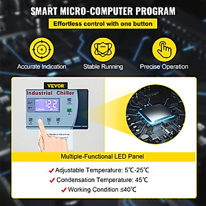 VEVOR Water Chiller 6Ton Capacity, Industrial Chiller 6Hp, Air-Cooled Water Chiller, Finned Condenser, w/Micro-Computer Control, Stainless Steel Water Tank Chiller Machine for Cooling Water