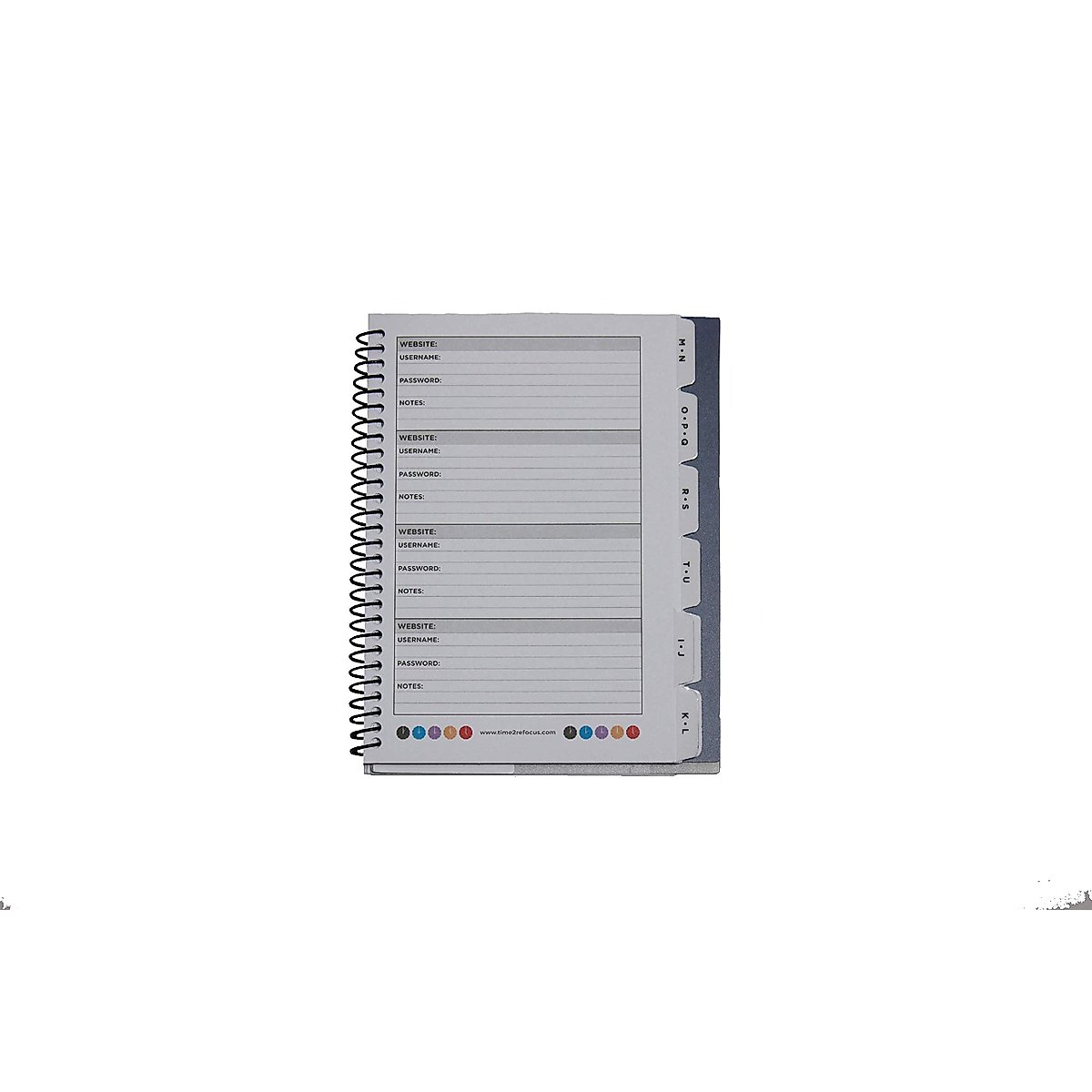 RE-FOCUS THE CREATIVE OFFICE, Password Book Keeper, Black, Small, Mini, Alphabetical Tabs, Spiral Bound, Removable Sheets, Journal Organizer, Includes, Website, Address, Username, Password