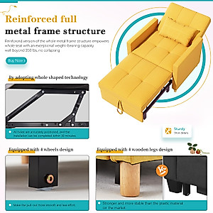 YODOLLA Sleeper Chair, 3 in 1 Chair Bed Sleeper for Adults, Fold Out Sofa Cama with Pillow and Convertible Backrest, Multi-Functional Couch Loveseat Reading Chair for Small Space, Yellow