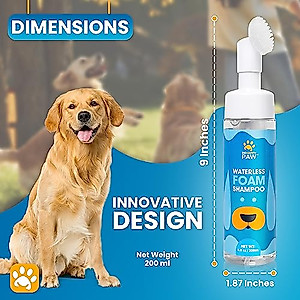 Be Happy Paw Dog Paw Cleaner 6.8fl oz No-Rinse Waterless Shampoo Foam Paw Cleanser with Silicone Brush and Microfiber Towel, Natural Pet Paw Cleaner for Dogs and Cats