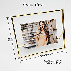 AhaGo Gold Floating Frame(8"×10", Horizontal), For Picture 7x9, 6x8, 5x7, Tabletop Shelf Photo Frame, Home or Office Decor, Classy For Holiday, Birthday or Wedding