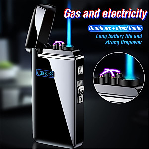 Electric Arc Lighter Jet Flame Torch Lighter Plasma Lighter 2 in1 USB Rechargeable Refillable Windproof Lighter for Candle Kitchen BBQ (Silver)