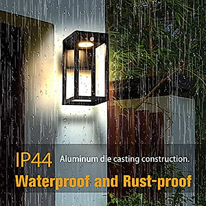 BRIMMEL Solar Sconce Lights Outdoor Motion Sensor Solar Wall Lights Outdoor Big Size 10hours Battery Life Solar Waterproof Wall Lantern for Wall Porch Front Door Garag, Solar Powered, Aluminum, Black