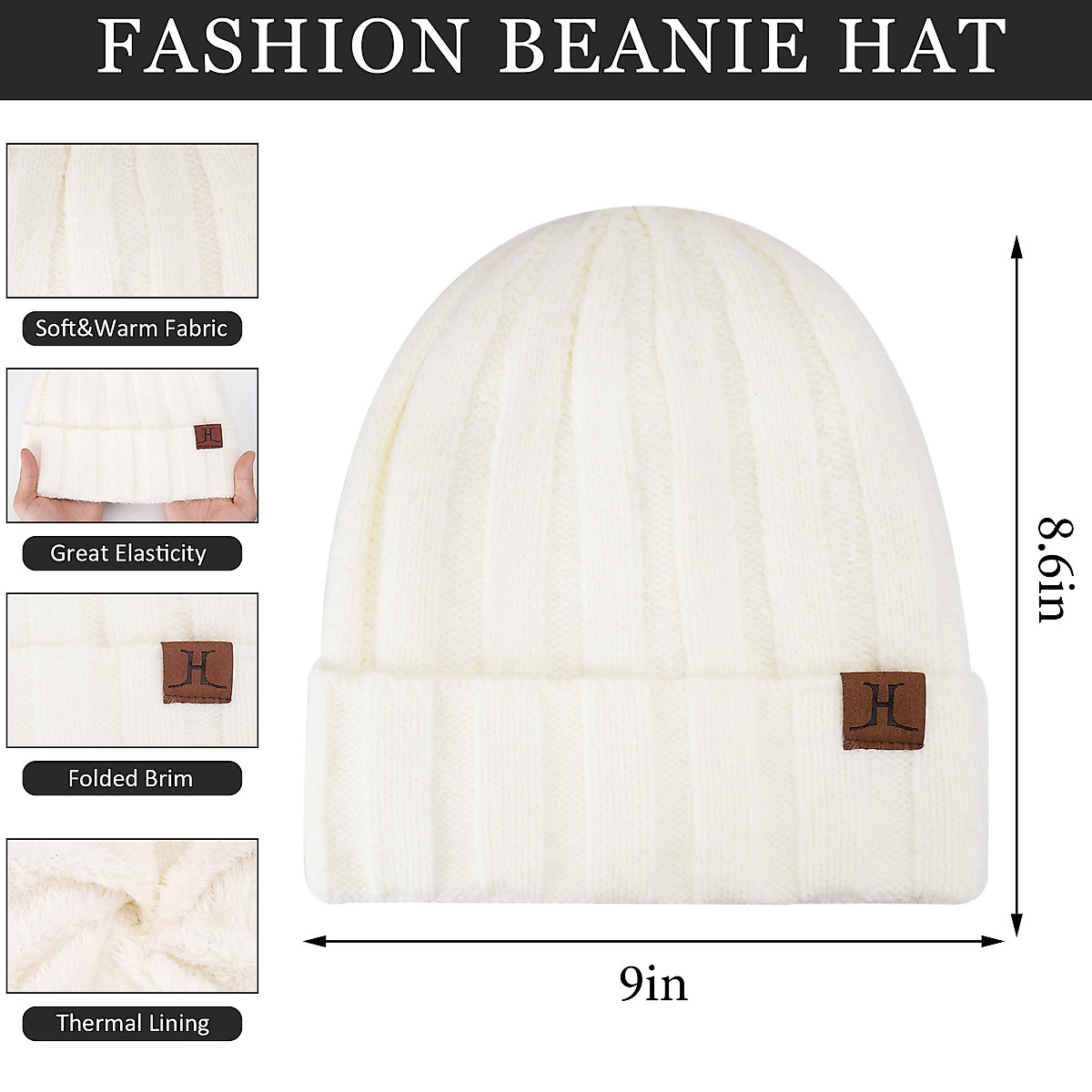 Womens Winter Warm Knit Beanie Hat Touchscreen Gloves Long Neck Scarf Set with Fleece Lined Skull Caps Gifts for Women Men White