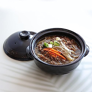 ElinCube Traditional Korean Stone Bowl with Lid (Dolsot), Sizzling Hot Pot for Bibimbap and variety Soup - Premium Ceramic Cookware