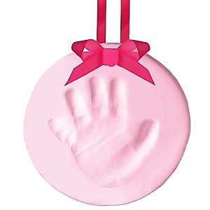 Tiny Ideas DIY Baby's Print Handprint or Footprint Keepsake No Bake Ornament with Ribbon, Baby Girl Nursery Décor, Pink