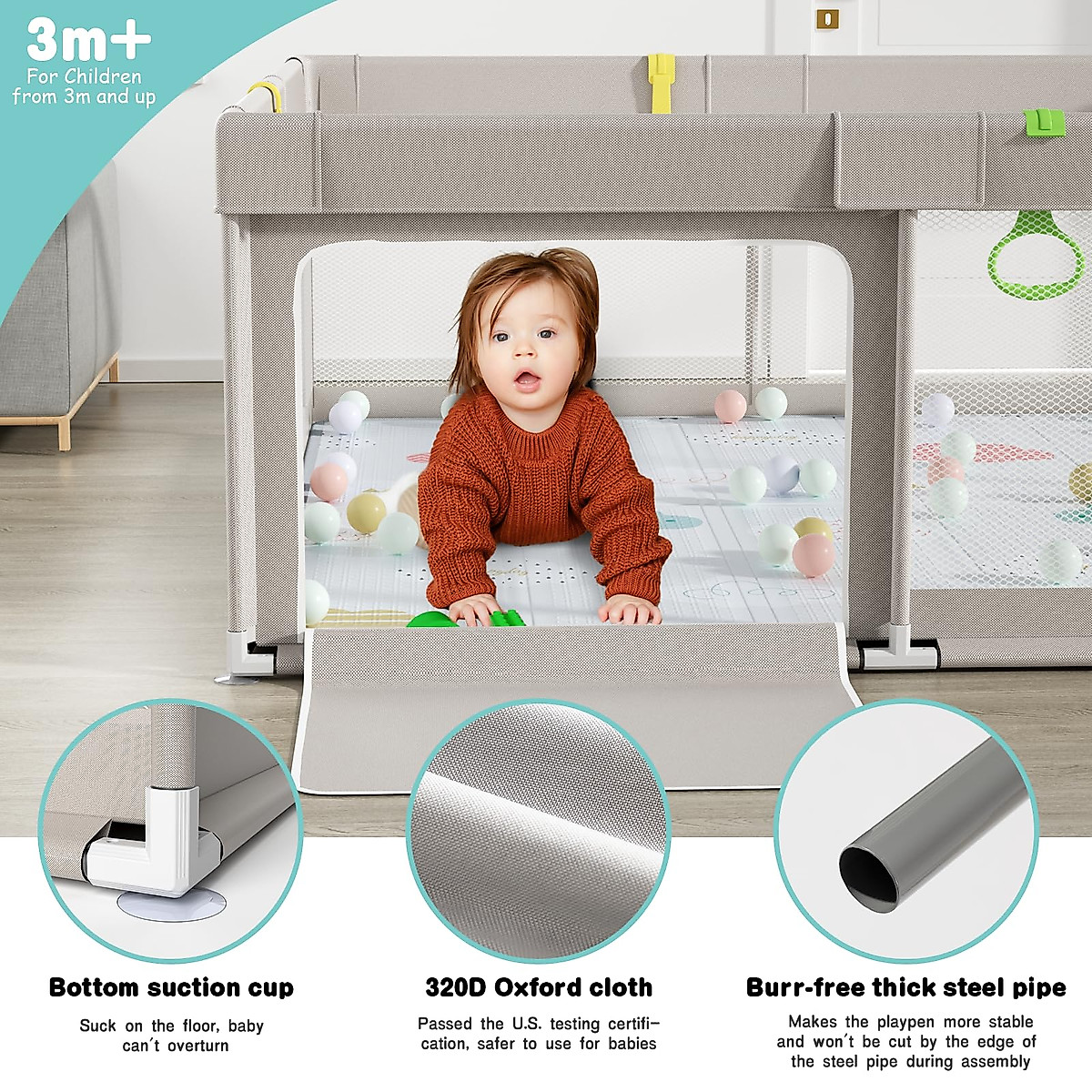 UANLAUO Baby Playpen with Mat, 59x71inch Playpen for Babies and Toddlers, Large Baby Playpen,Kids Play Pen,Baby Fence,Big Playpen for Infants with Gate,Playard for Baby