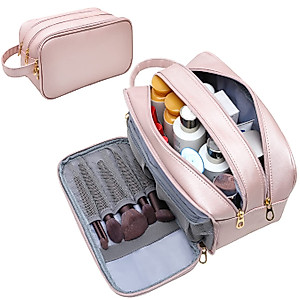 Travel-Accessories Makeup Bag for Women,Water Resistant Toiletry-Bag-For-Travel-Essentials,Dorm Room Essentials,Eco Leather Cosmetic Bag for Full Size Toiletries,Mother's Day Graduation Gifts for Her