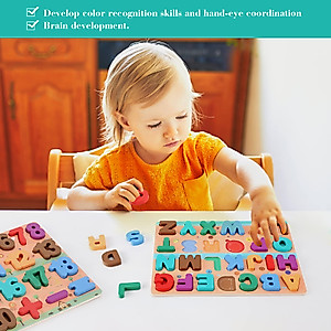 Wooden Alphabet and Number Puzzles (2 Pack), Toddler Puzzles Toys, Educational Learning Toy for Kids Boys and Girls and Preschoolers, Color Recognition, Motor Skills Matching Game