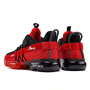 JMFCHI Boys Girls Kids' Sneakers Knitted Mesh Sports Shoes Breathable Lightweight Running Shoes for Kids Fashion Athletic Casual Shoes Black/Red Size 5