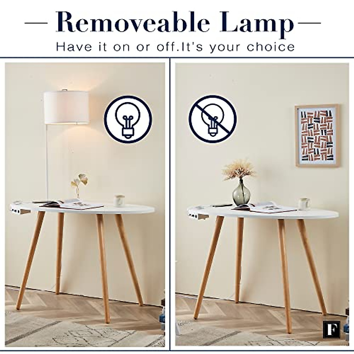 FENLO Future Oval - 45.5" Mid-Century Desk with Charging Station, Home Office Desk with USB, USB-C, and Power Outlet, Smart Work Table for Home Office, Round Table with USB Charging (White)