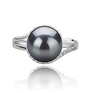 Royisal Black 9-10mm AAA Quality Tahitian 925 Sterling Silver Cultured Pearl Ring For Women - Size-7