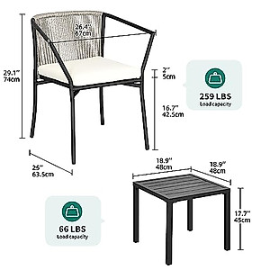YITAHOME Wicker 3-Piece Outdoor Bistro Set, All-Weather Patio Conversation Set with Stackable Chairs & Table, Outdoor Sectional Furniture Set for Balcony, Backyard, Pool, Porch, Deck - Grayish White